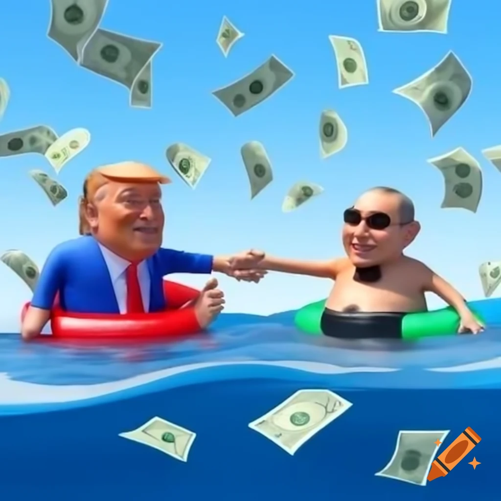 Donald Trump, Elon Musk, and Vladimir Putin holding hands on inflatable ...