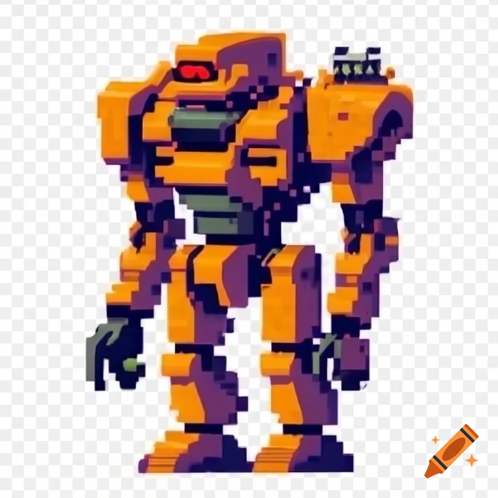 Pixel art mech robot character sprite in clean style on Craiyon