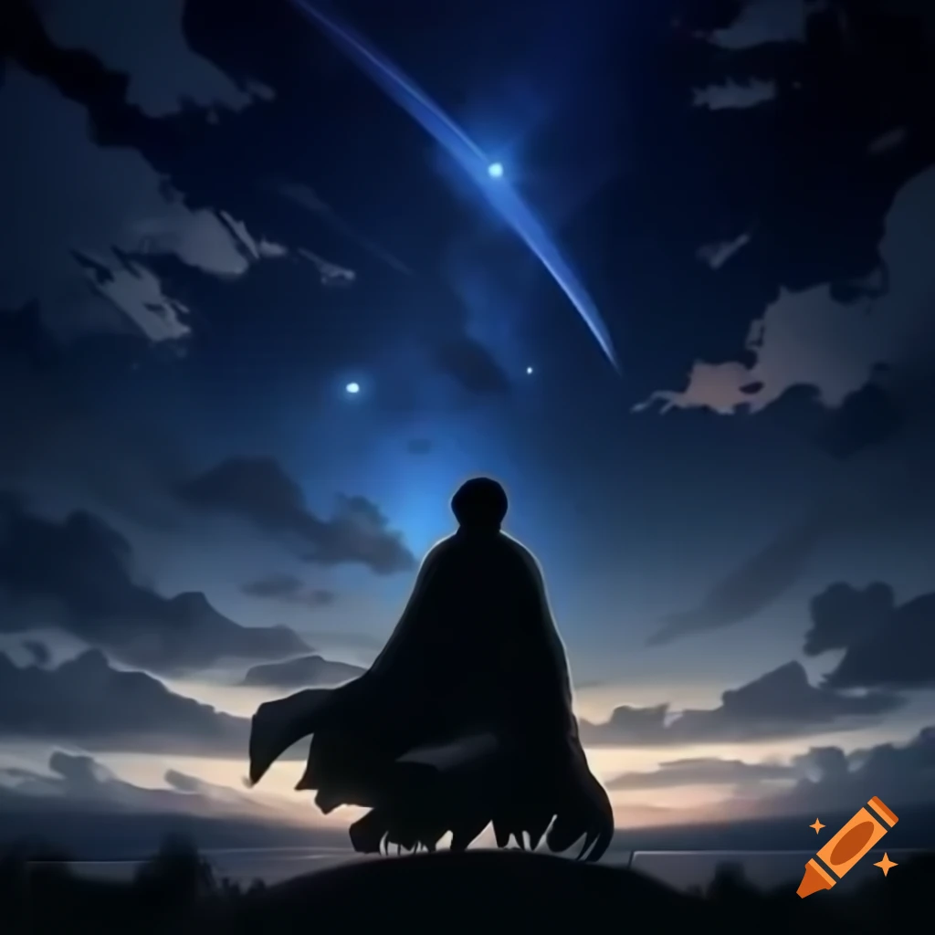 Person gazing at starry night sky in Berserk anime style on Craiyon