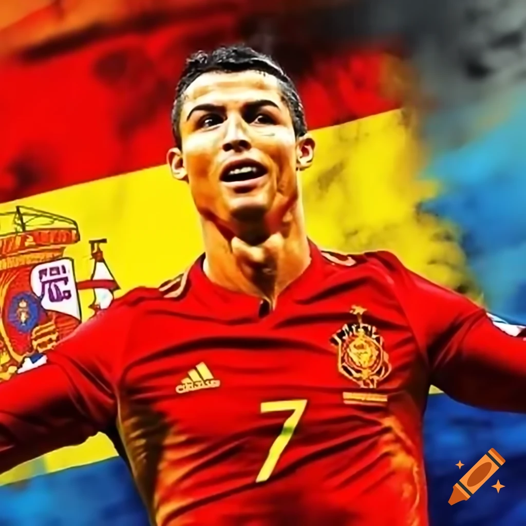 Cristiano ronaldo in dynamic pose wearing spanish national team jersey ...
