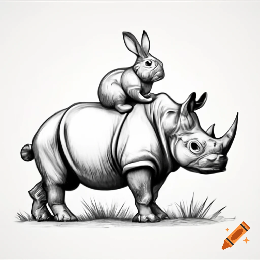 Realistic coloring page of rabbit riding a rhino on Craiyon