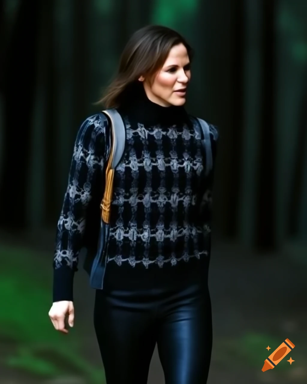 Portrait of actress Jennifer Garner in hiker-style outfit with wool ...
