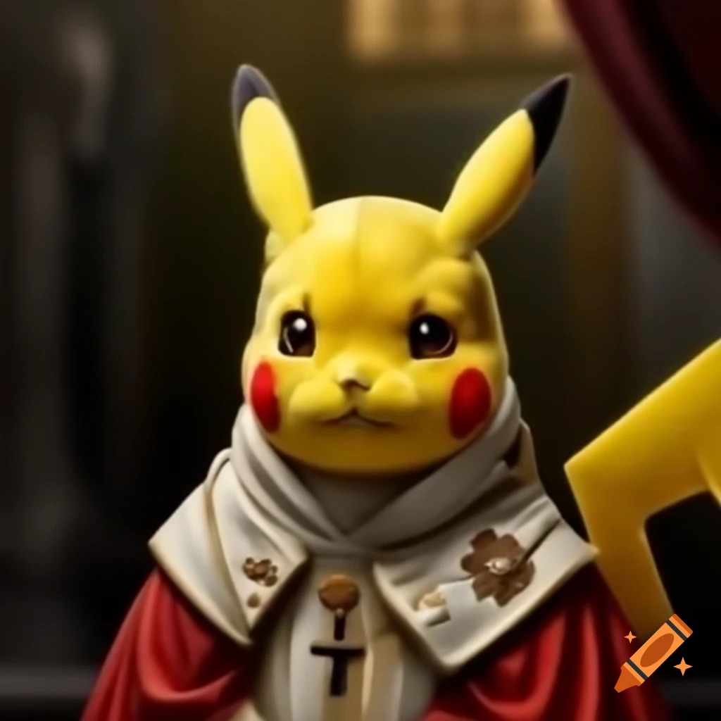 Pikachu depicted as a pope in 17th century attire on Craiyon