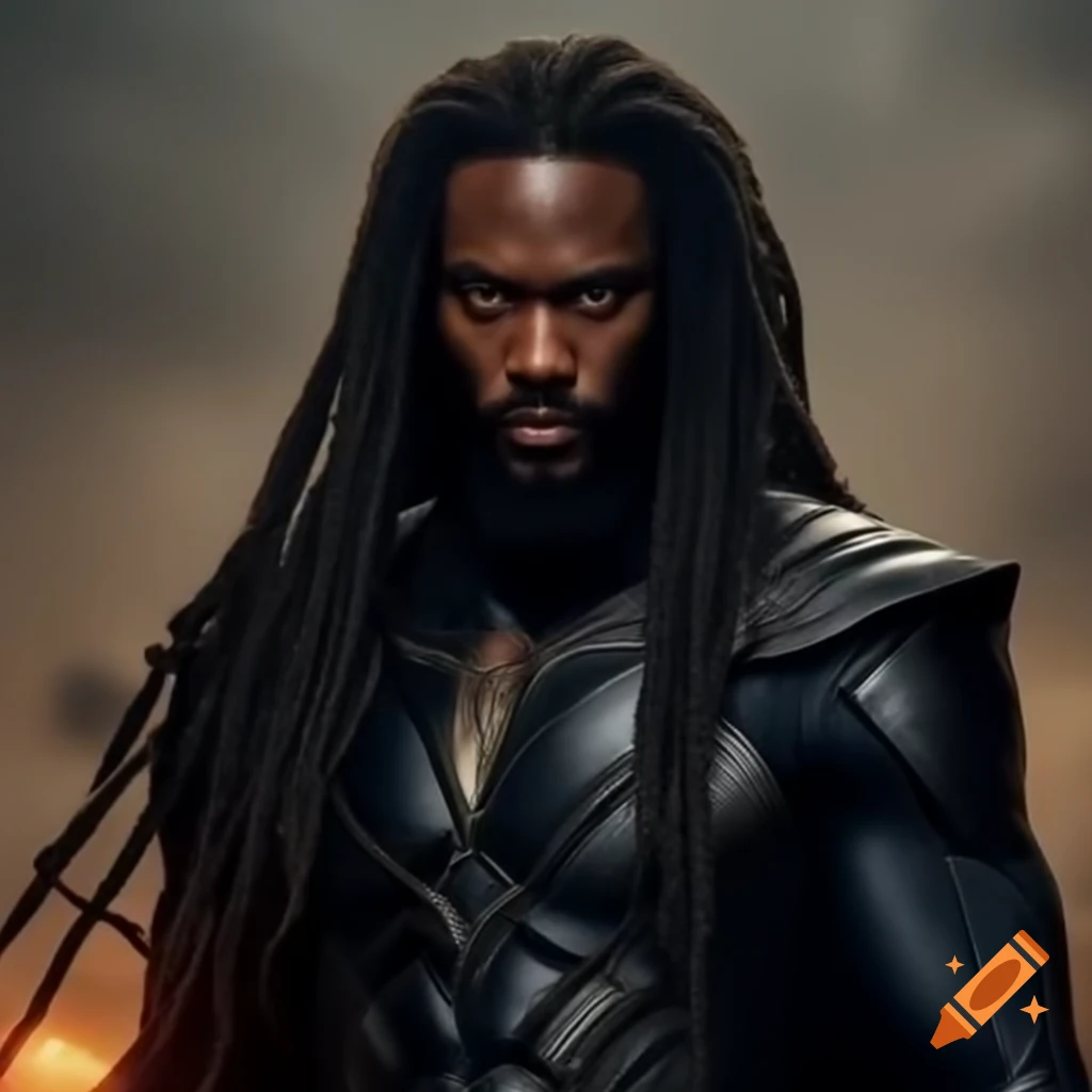 Azrael, a black superhero with long dreadlocks in a sleek, mysterious ...