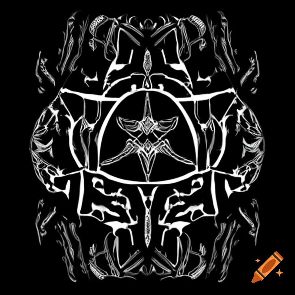 Detailed black-and-white cyber sigilism print with complex interwoven ...