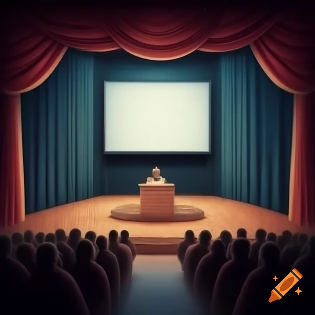 Youth panel setup with 12 students, podium, and projector on stage ...