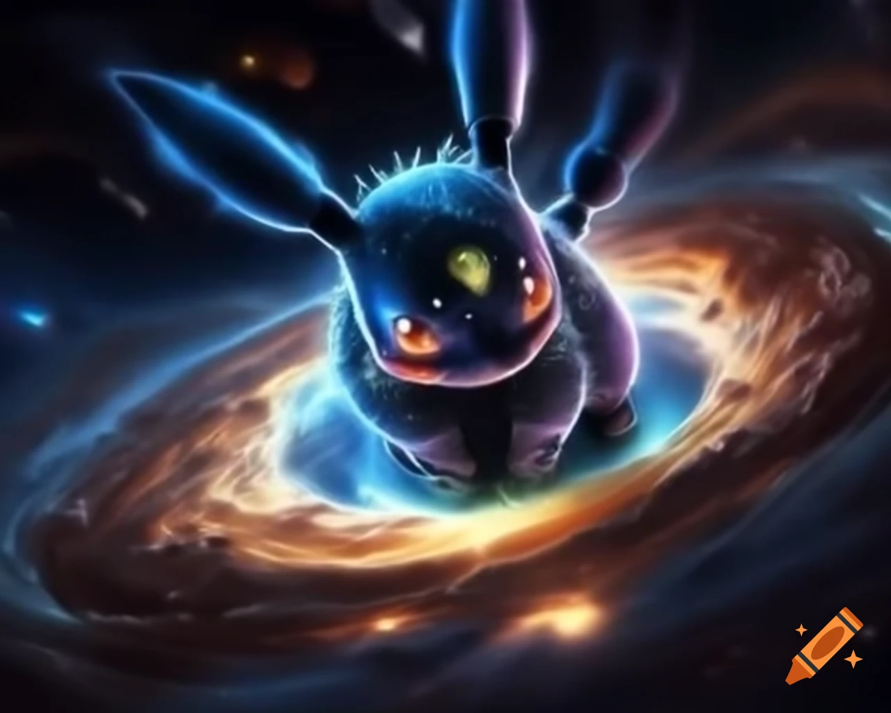 Shiny umbreon surrounded by small cosmic swirls on Craiyon