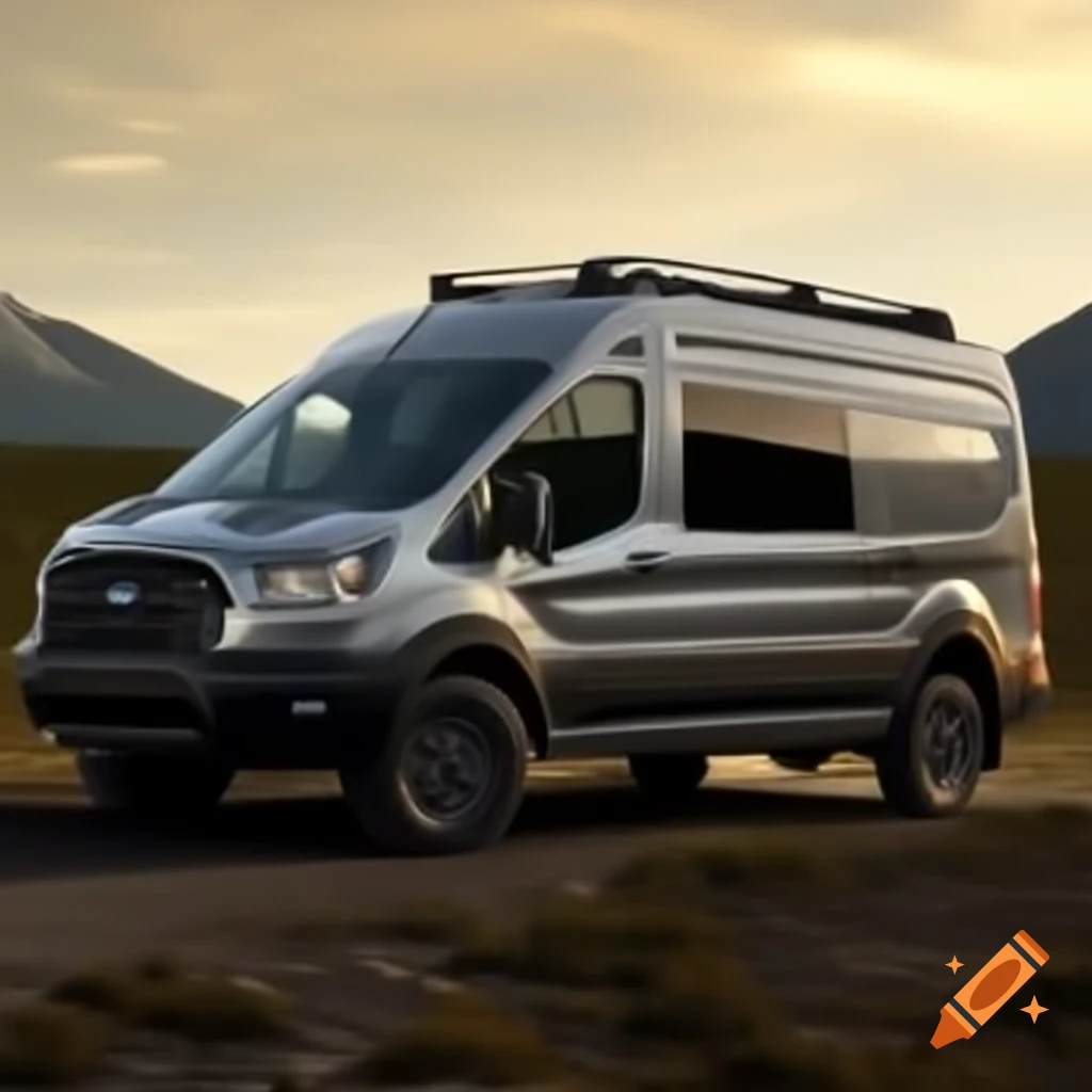 2023 ford transit trail van in abyss grey in alaskan wilderness on Craiyon