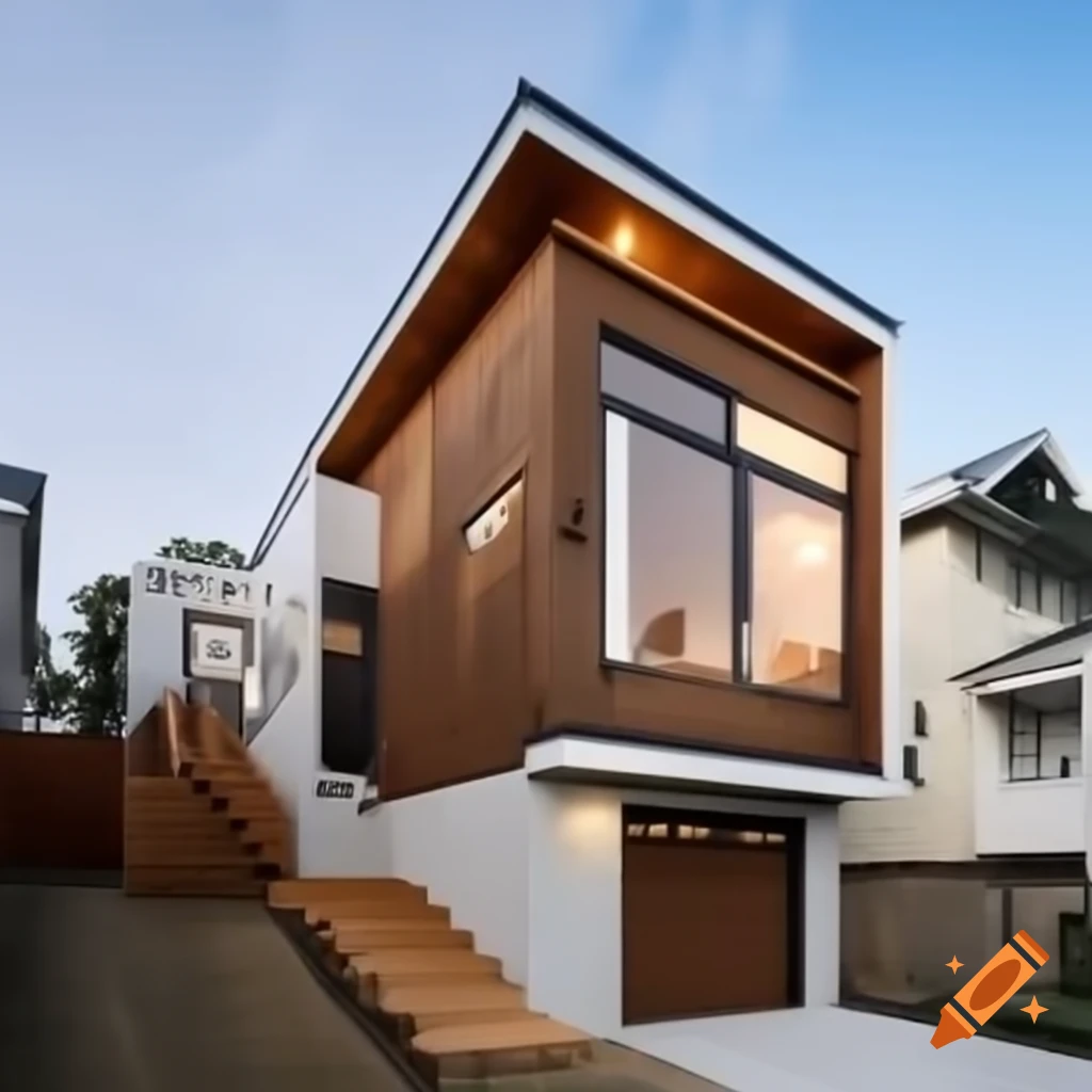 Perspective plan of modern two-storey house with roof deck and garage ...