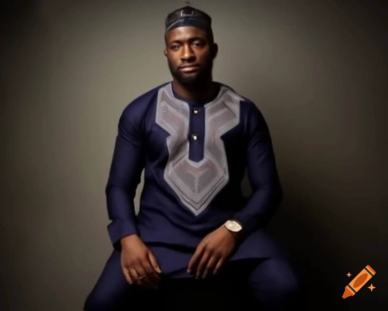 Handsome Nigerian man in danshiki top and trousers on Craiyon