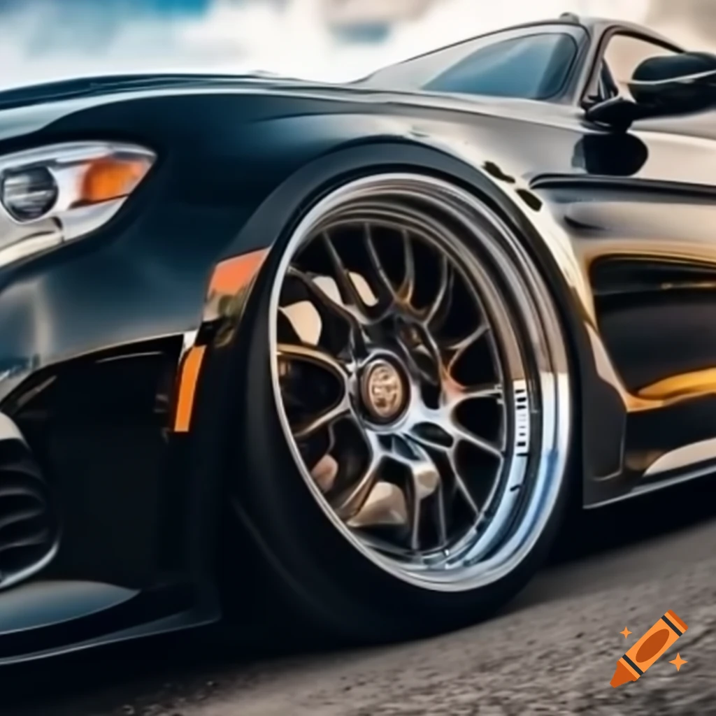 Tuned car featuring widened wheels on Craiyon