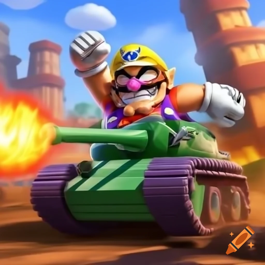 Wario driving a tank in a fictional battle scenario against Chun-Li on ...