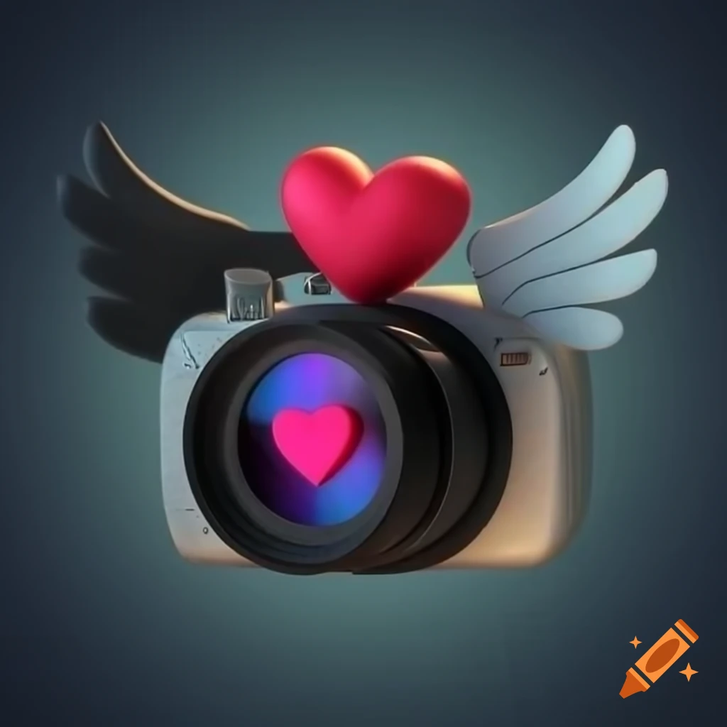 Camera with wings and heart-shaped lens on Craiyon