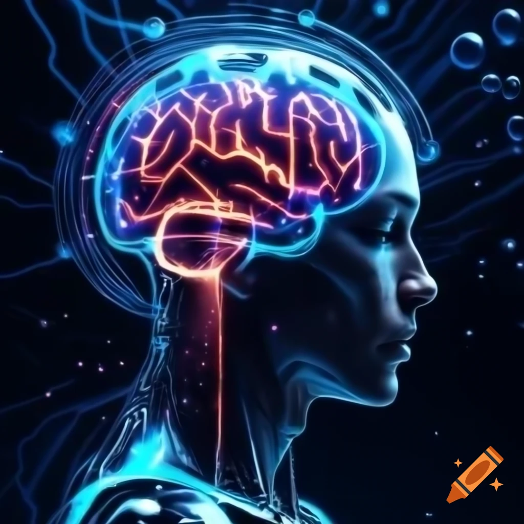 Futuristic digital artwork of abstract brain with glowing neural ...