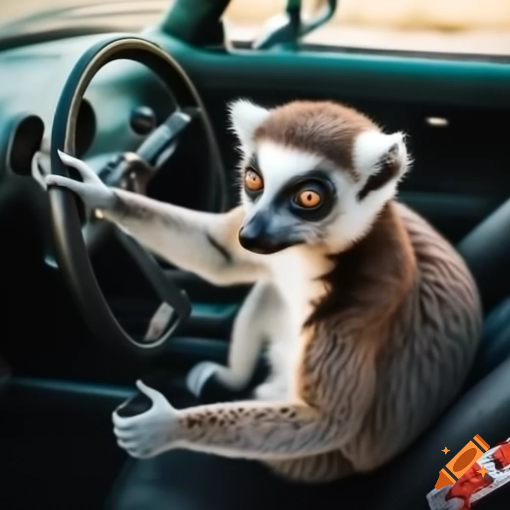 Lemur driving a miata car on Craiyon