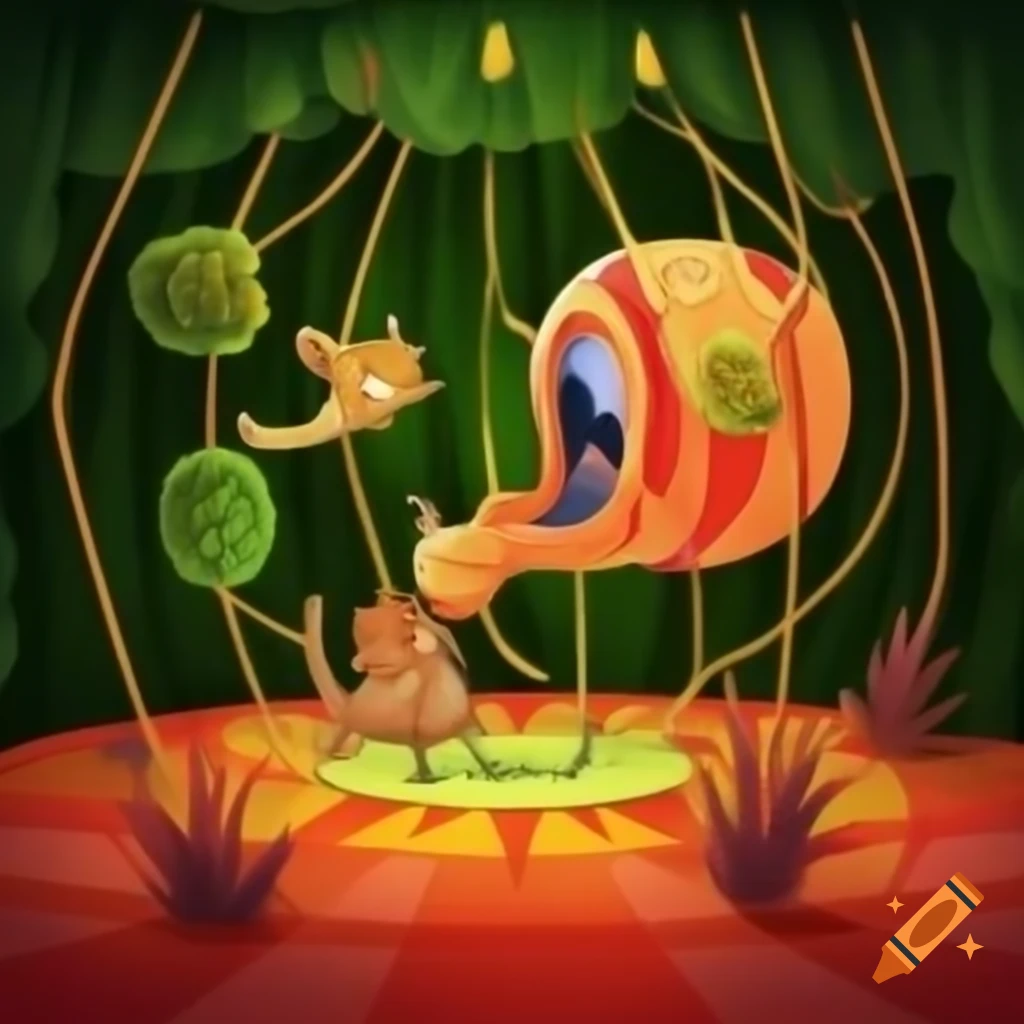 Circus scene illustrating animal cell and plant cell anatomy on Craiyon