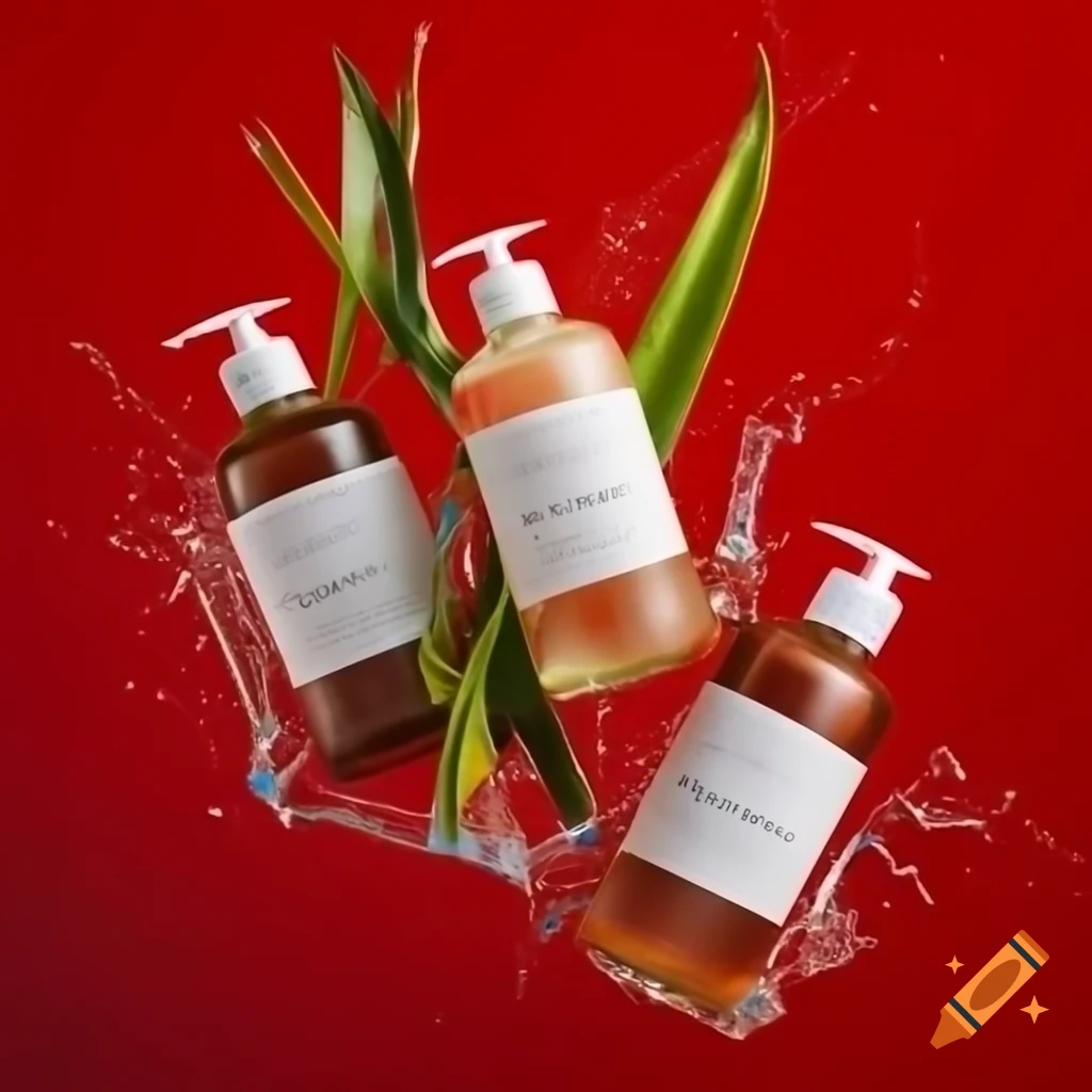 Three face wash bottles with colorful water splashes and natural ...