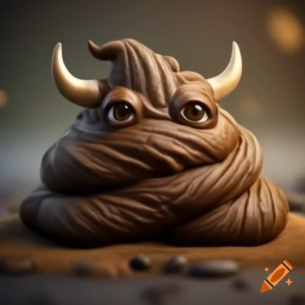 Creative illustration of a poop character with bull horns on Craiyon