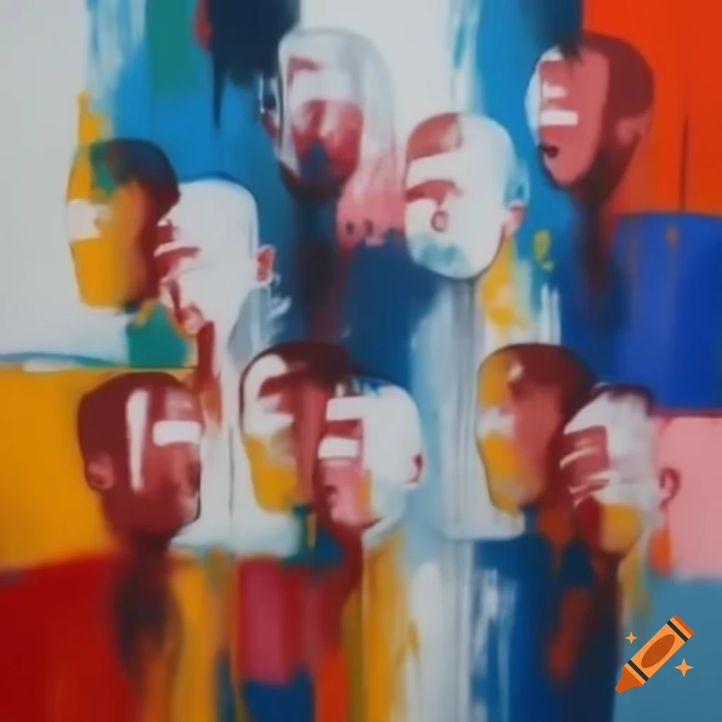 Abstract painting of diverse people's side profiles with vibrant hues ...