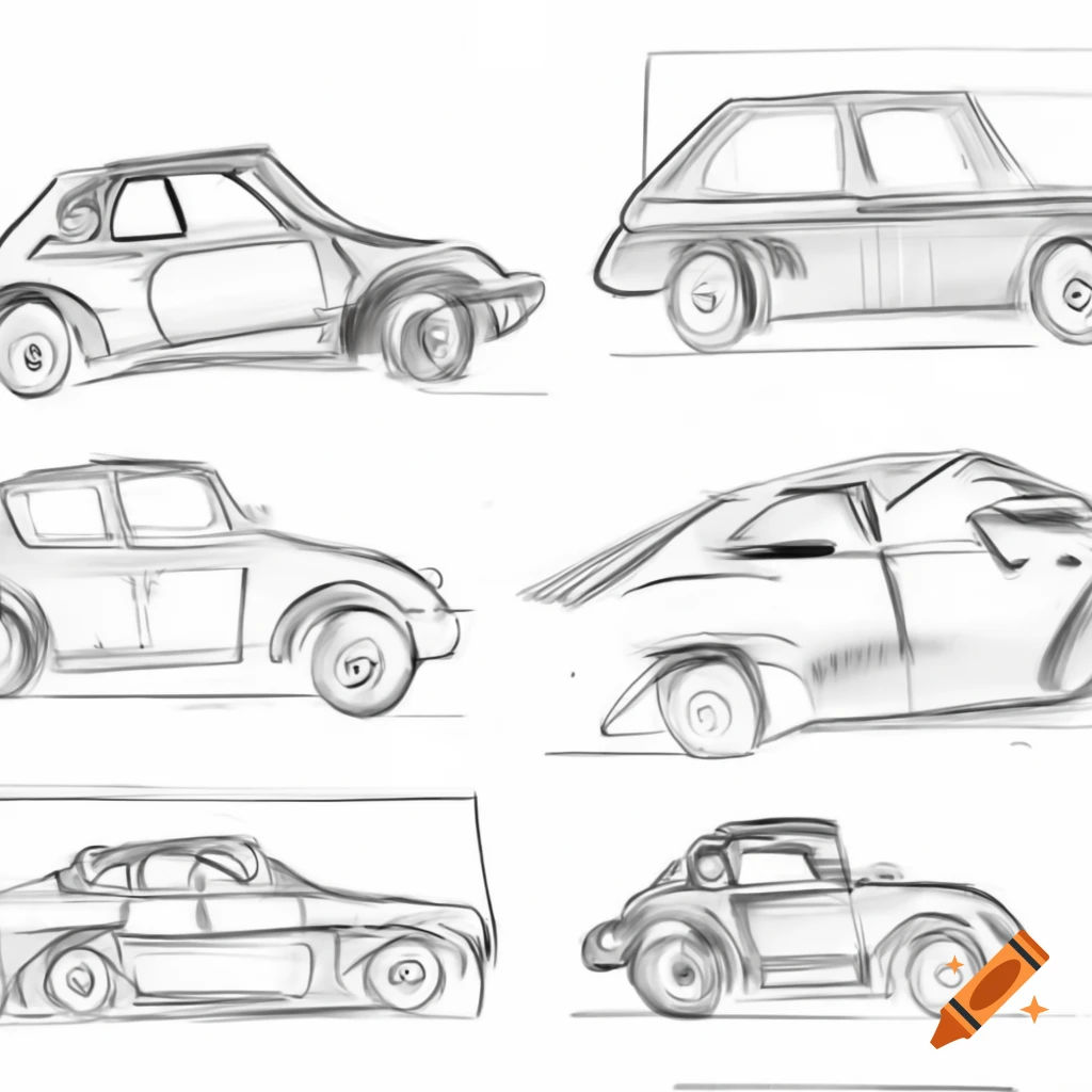 Cars illustrated showing different drafting styles: sketch, artistic ...