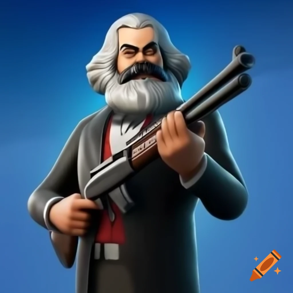 Karl Marx character in Fortnite, blending philosophy and gaming on Craiyon