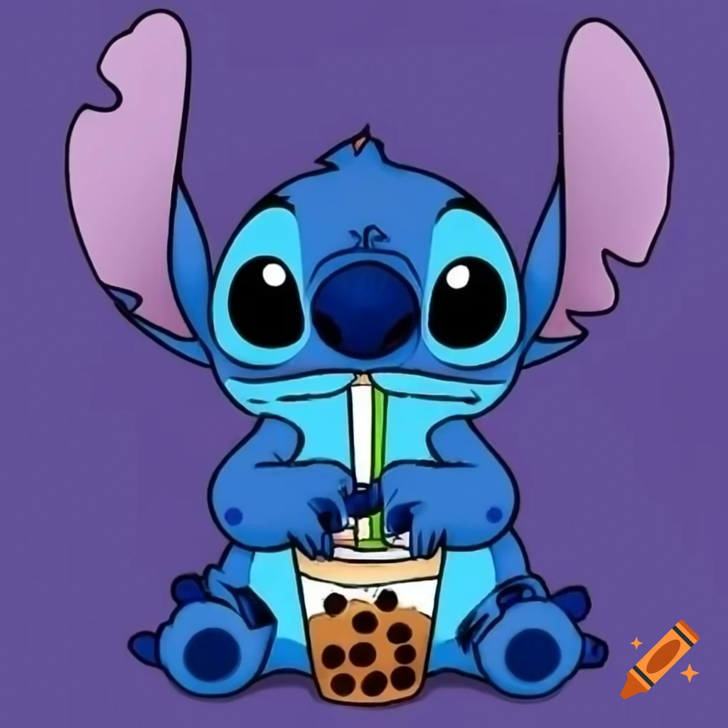Stitch enjoying boba tea on Craiyon