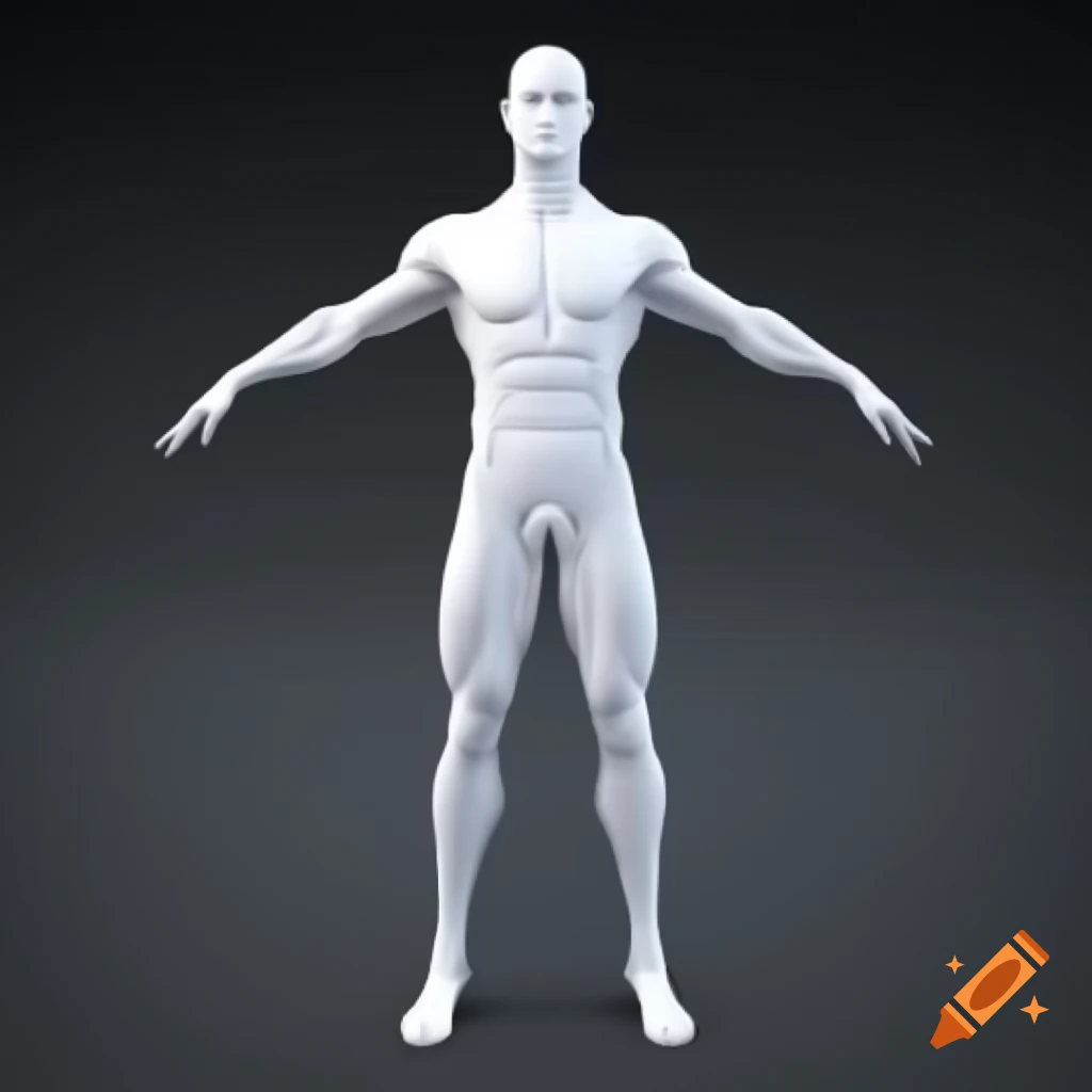 Detailed 3D human model in T-pose full-body turnaround view on Craiyon