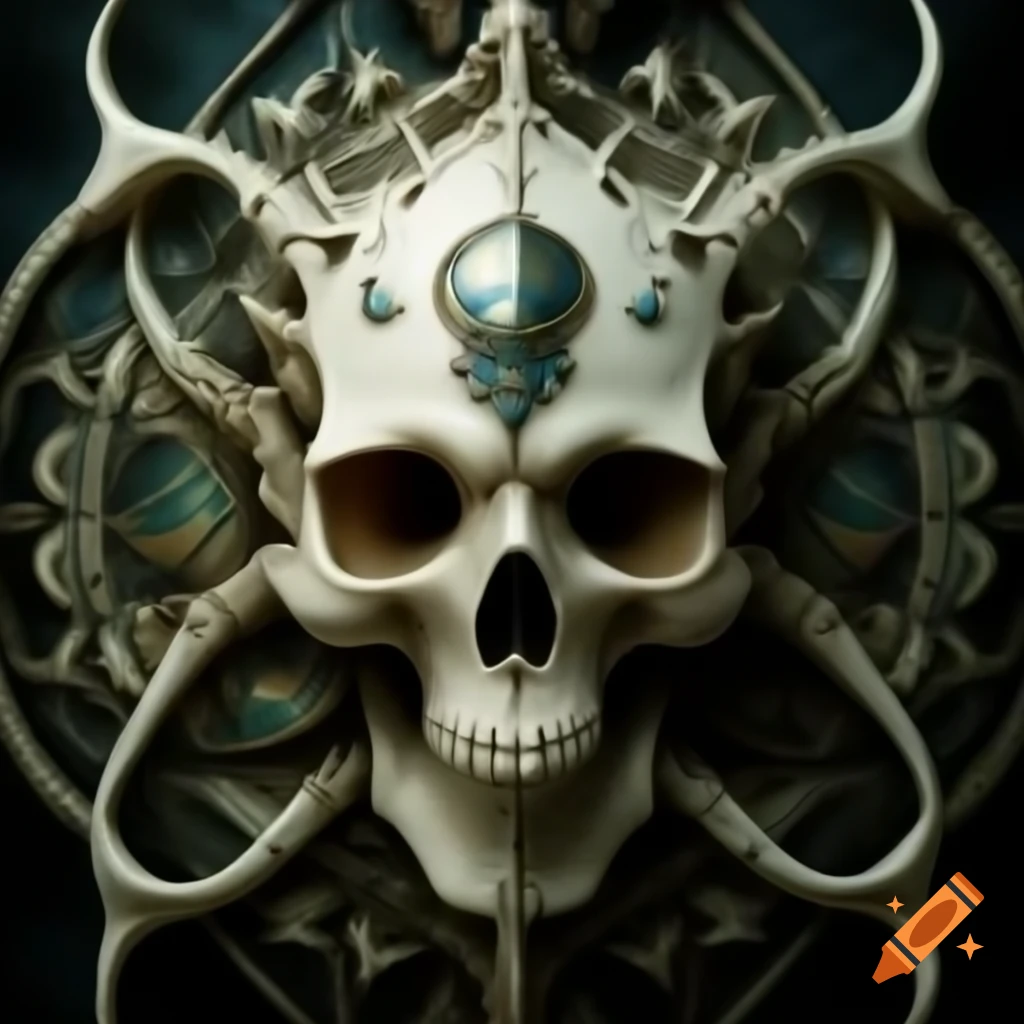 Fractal design with occult biohazard and egyptian art on alien bone ...