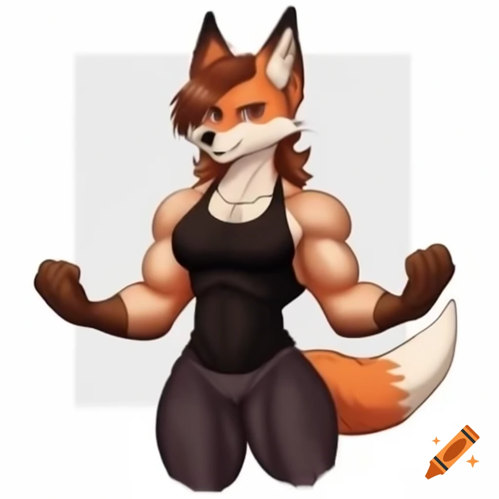 Anthropomorphic fox girl in tank top showcasing muscular physique on ...