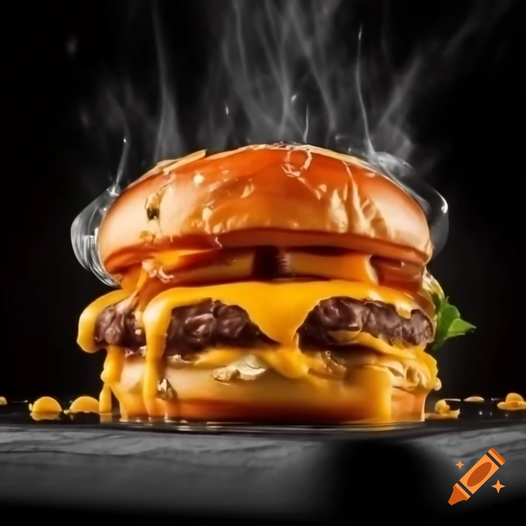 Juicy burger with melted cheese on toasted bun featuring Glaze & Blaze ...