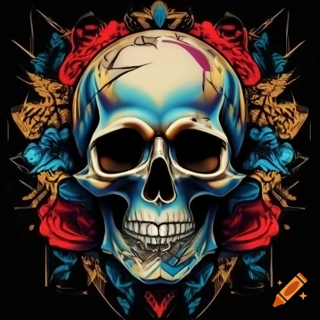 Intricate artistic skull design for T-shirt print, showcasing detailed ...