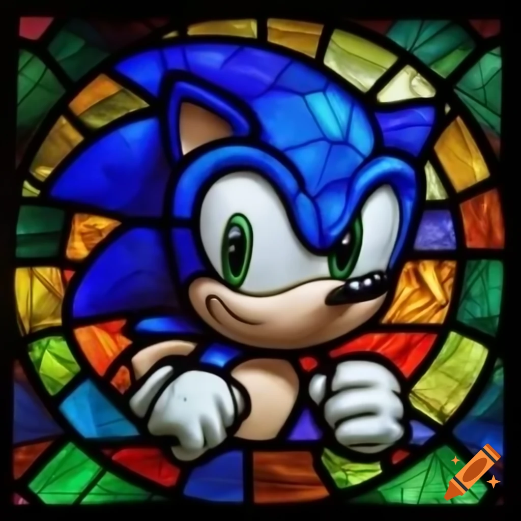 Sonic the Hedgehog stained glass window design on Craiyon