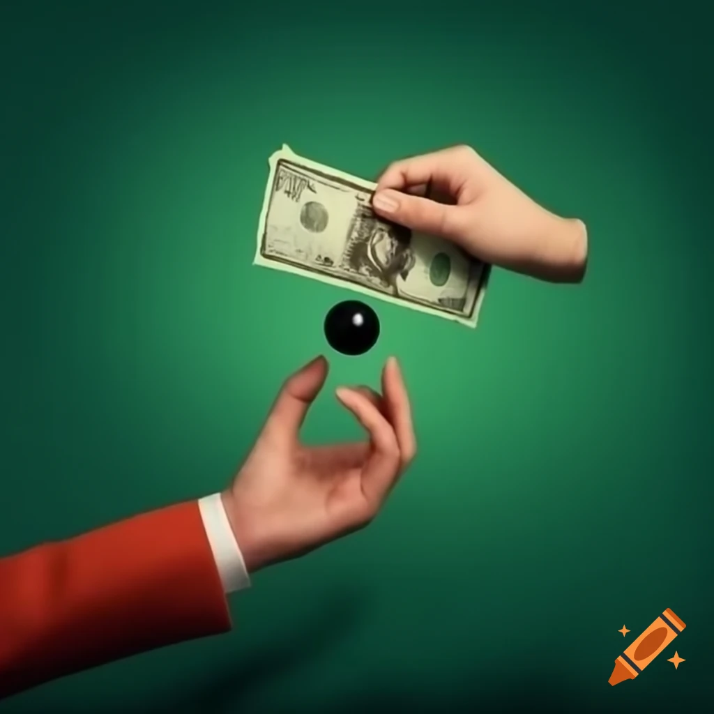 Exchange of gumball and dollar bill between two hands on Craiyon