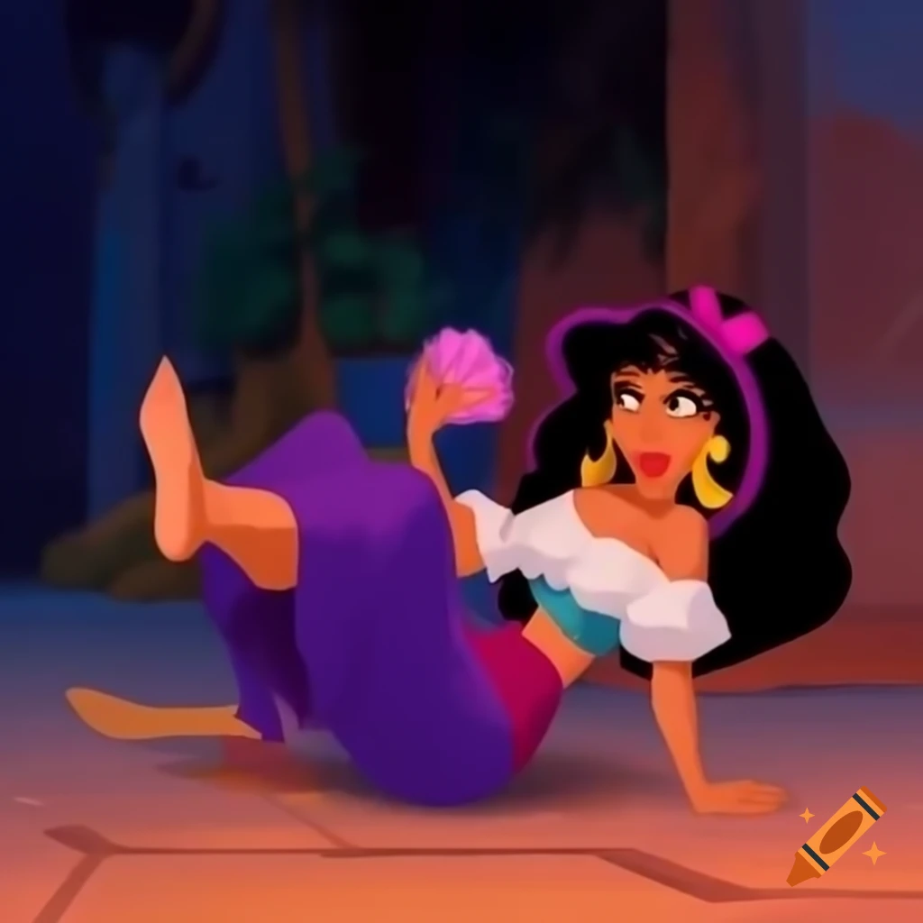 Esmeralda sitting barefoot and wiggling her toes on Craiyon