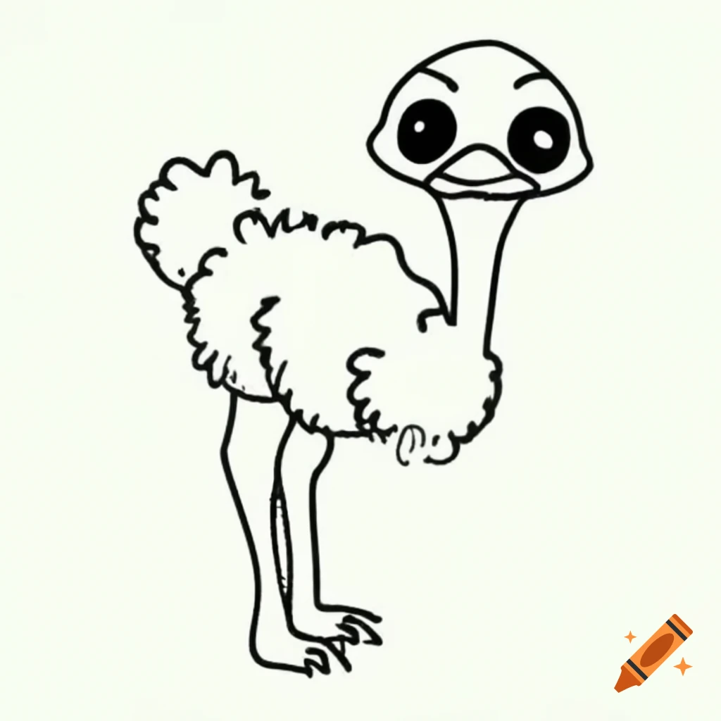 Friendly ostrich with expressive features in monoline art style on Craiyon