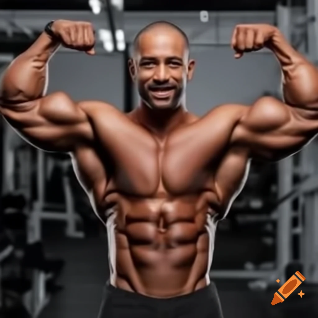 Bodybuilder showcasing front double biceps pose on Craiyon