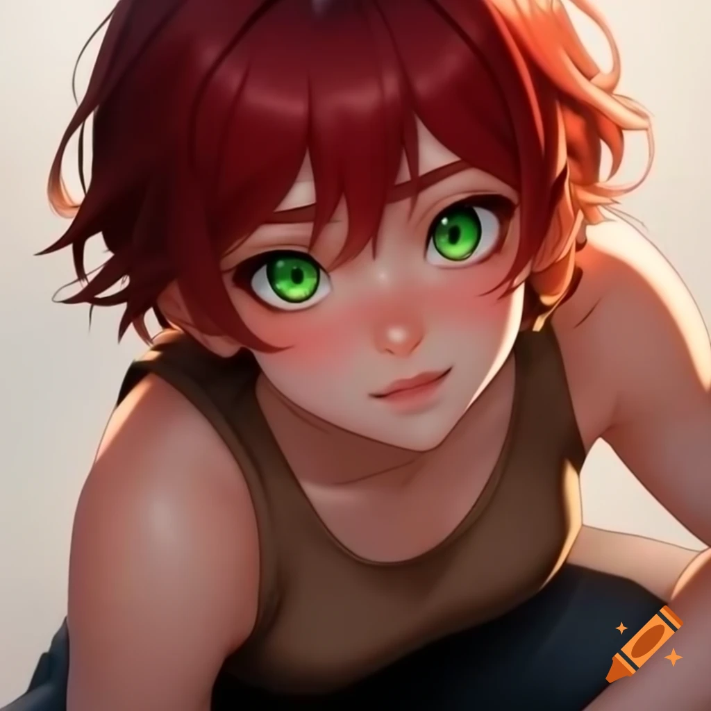 Sarcastic anime woman with messy red hair and relaxed expression on Craiyon