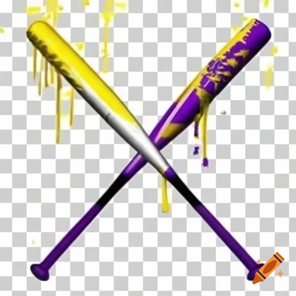 Crossed softball bats with yellow and purple paint drip design on Craiyon