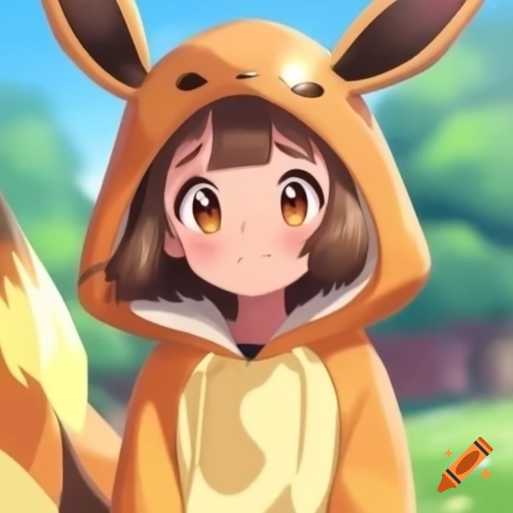 Young Lady Dressed In Eevee Onesie Costume On Craiyon