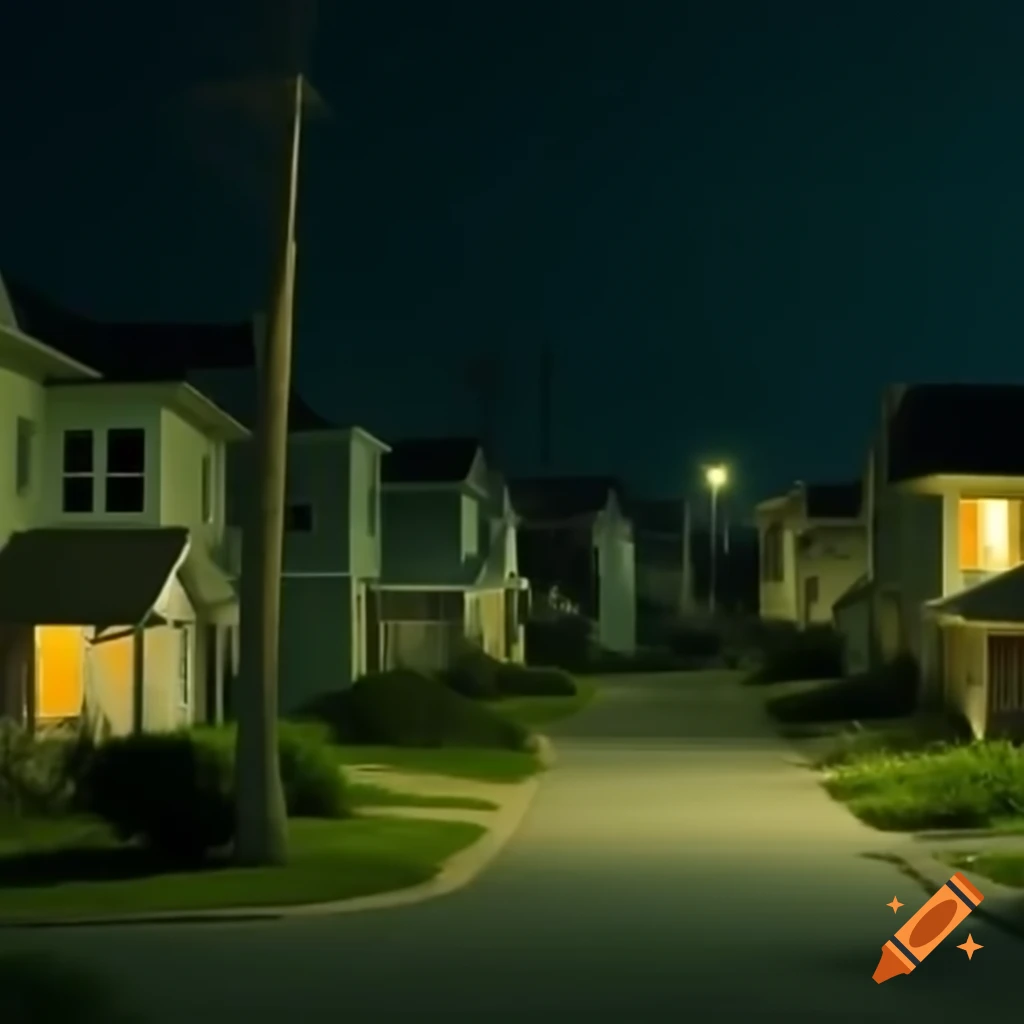 Liminal neighborhood scene at night on Craiyon