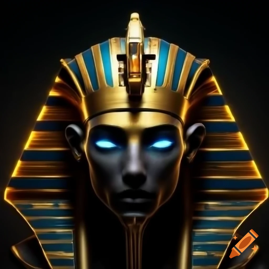 Futuristic cyber pharaoh crown with neon lights and holographic accents ...