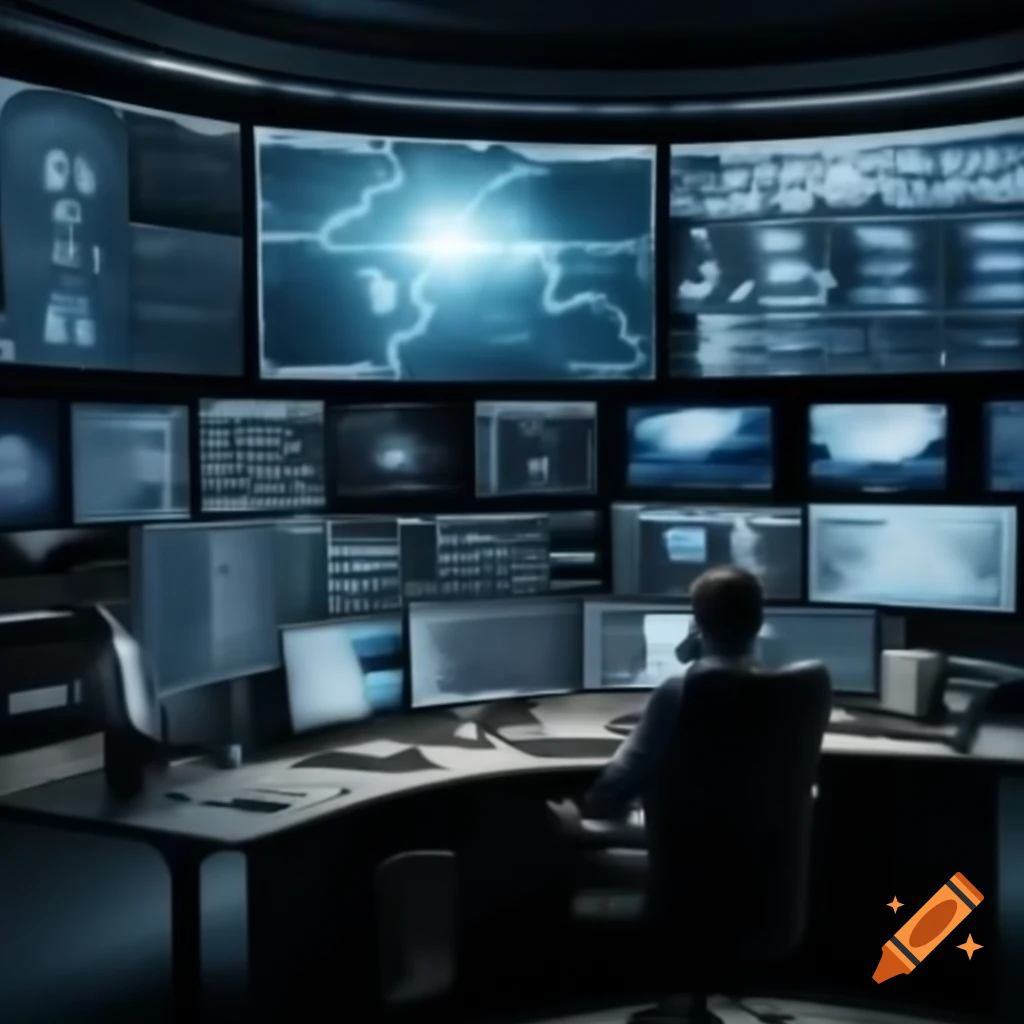 Advanced early warning system in high-tech control room with digital ...