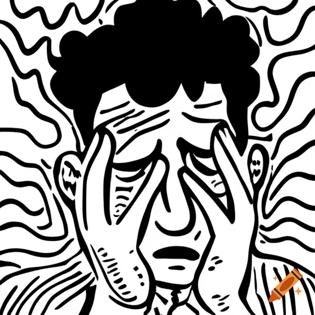 Abstract black and white depiction of a strong-looking man crying on ...