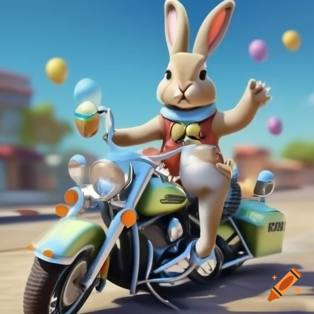 Easter bunny riding Harley Davidson motorcycle on Craiyon