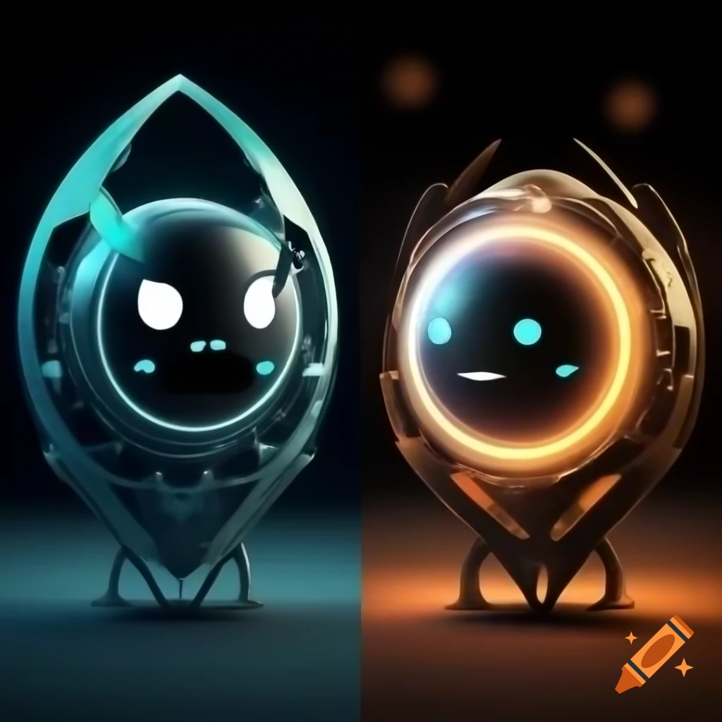 Technological holographic orb with asymmetrical ring and glowing eyes ...