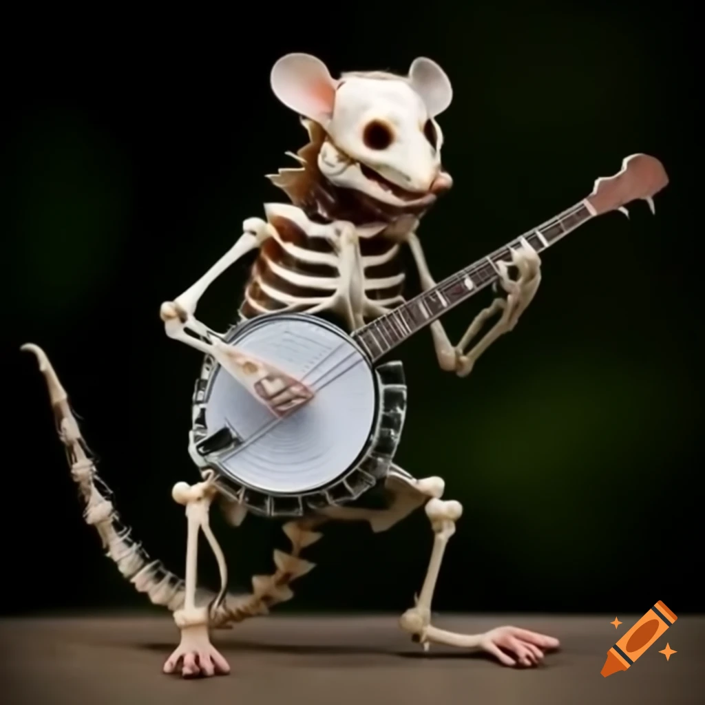 Opossum skeleton playing banjo, whimsical art on Craiyon