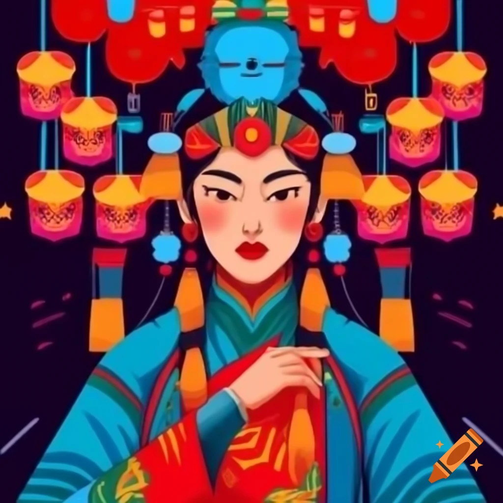 Mongolian woman in traditional attire with queen's headdress and blue ...