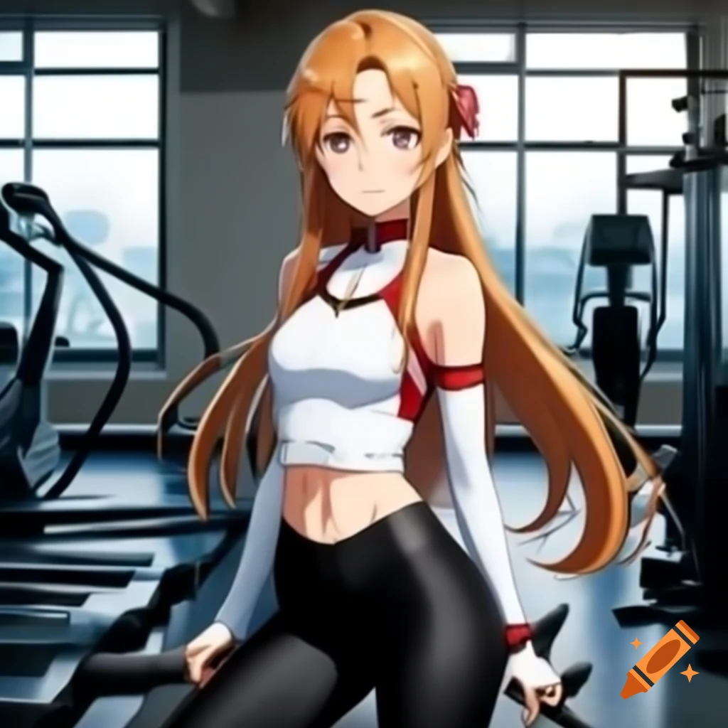 Asuna from Sword Art Online in gym attire, back view on Craiyon
