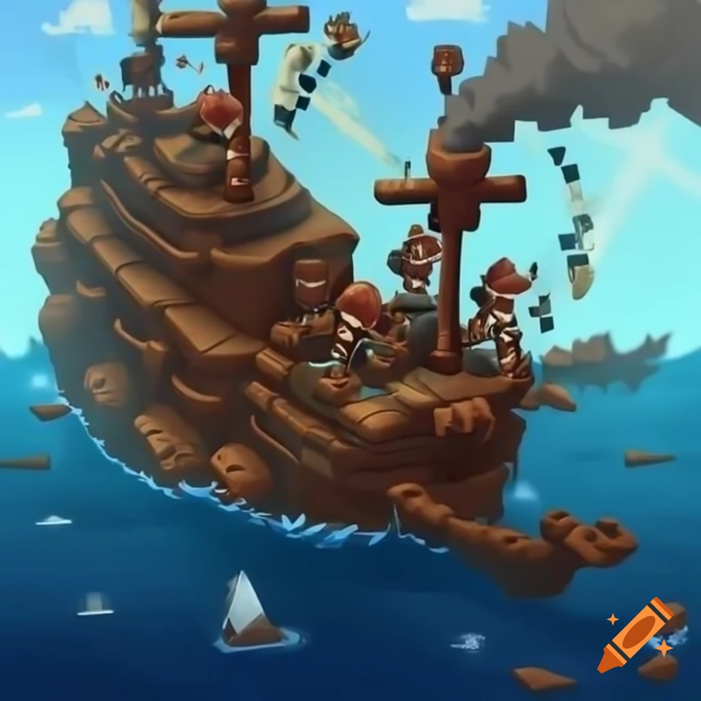 Dynamic naval combat scene in pixel art style with two ships engaged in ...