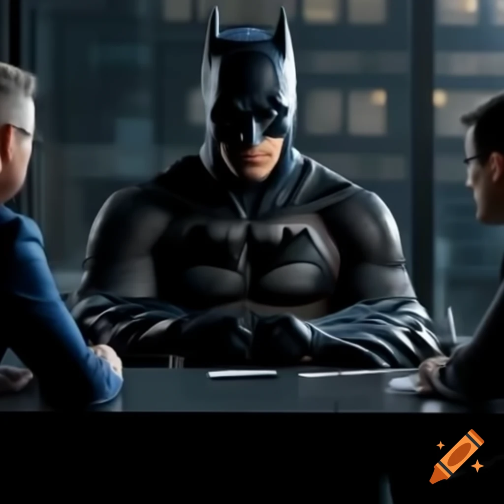 Batman character at job interview with CEO on Craiyon